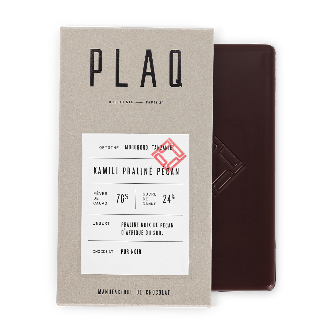 Tablette chocolat praliné noix de pécan | PLAQ Chocolat