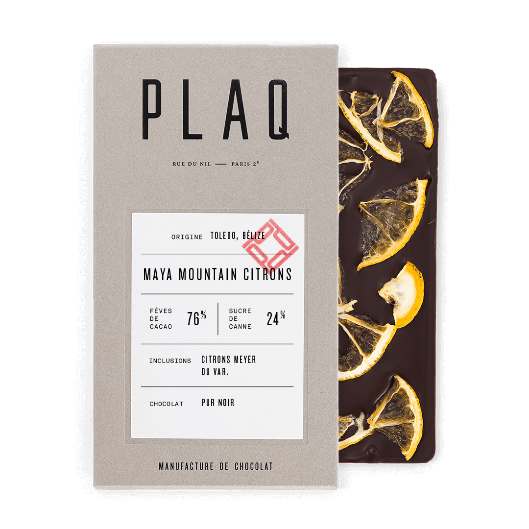 Tablette chocolat noir citrons Meyer | PLAQ Chocolat