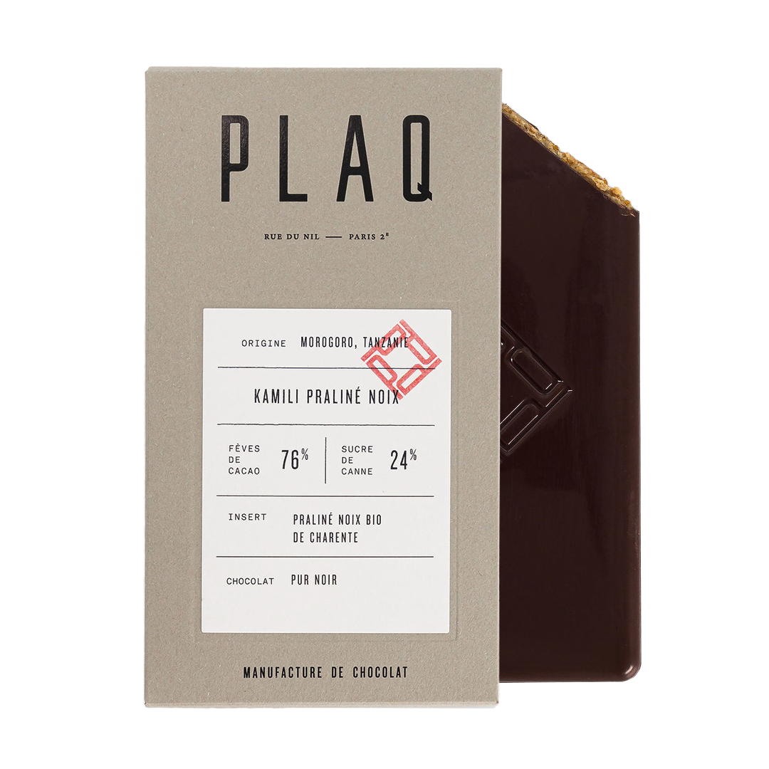 Dark chocolate bar 76% praline nuts | PLAQ Chocolate