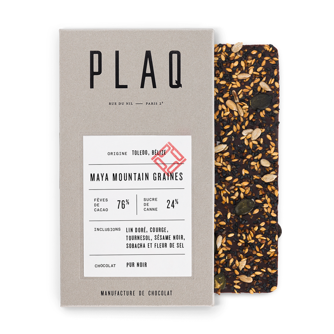 Tablette chocolat noir graines | PLAQ Chocolat